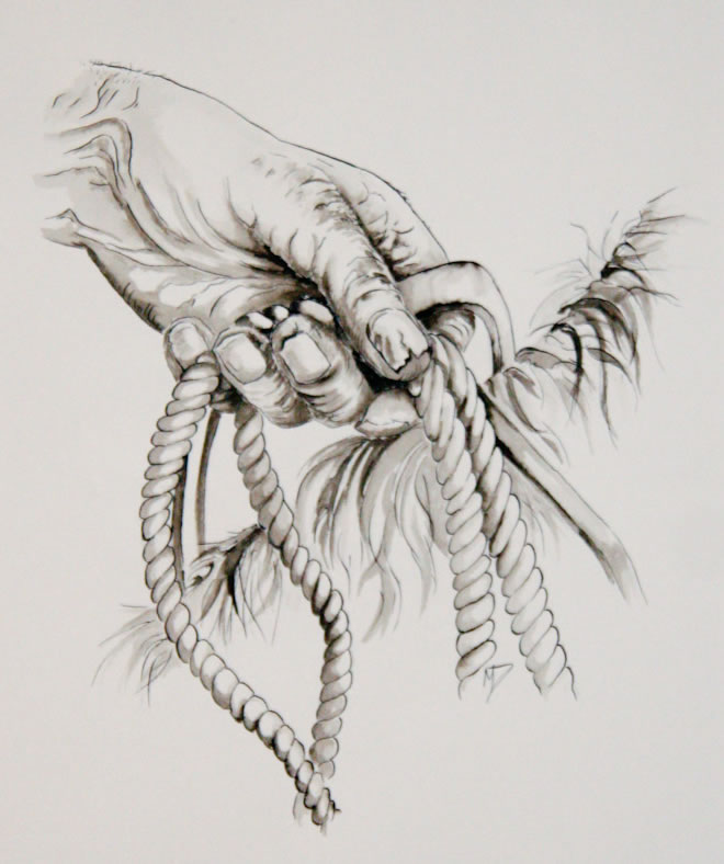 Hand and Rope Drawing, Marie Donnnelly, Artist, Watercolour, Australia ...